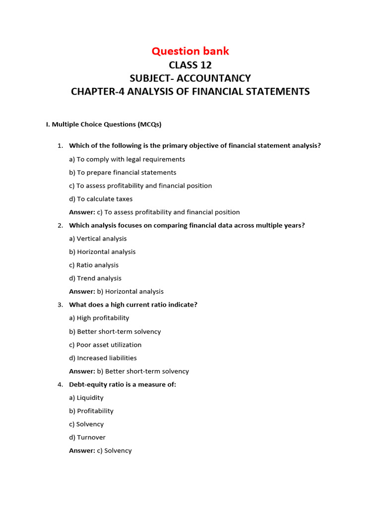 Class 12 Chapter-4 Analysis of Financial Statements | PDF | Financial ...