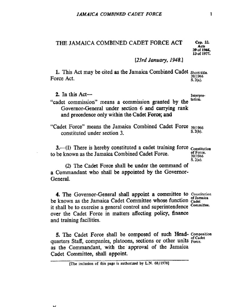 The Jamaica Combined Cadet Force Act | PDF | Military Organization