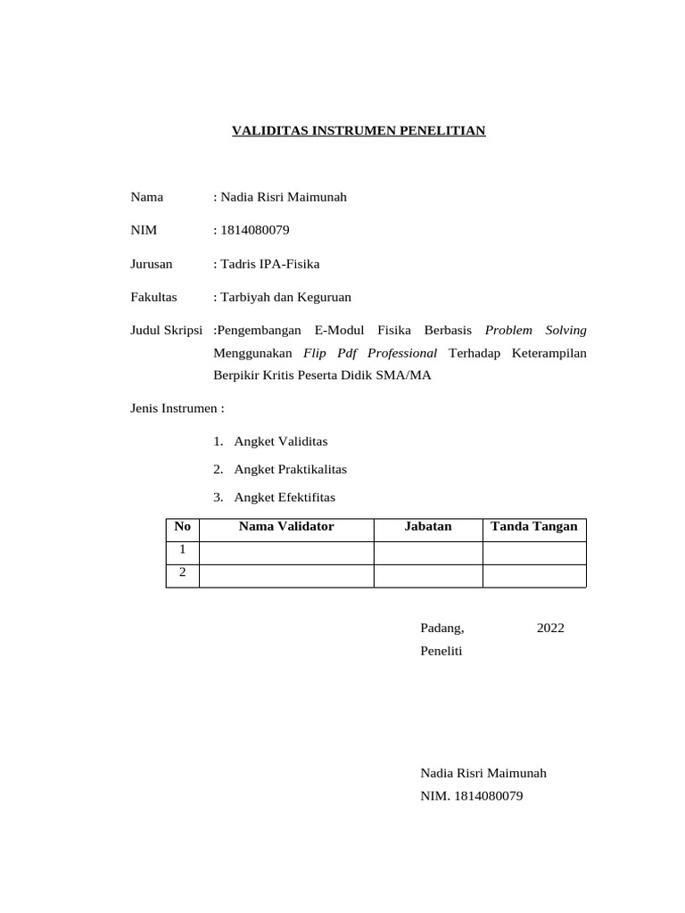Validitas Instrumen E-Modul Fisika | PDF