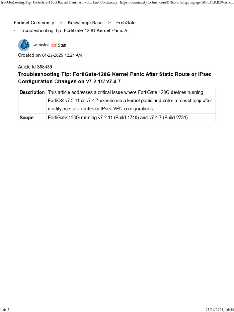 Troubleshooting Tip - FortiGate-120G Kernel Panic A... - Fortinet ...
