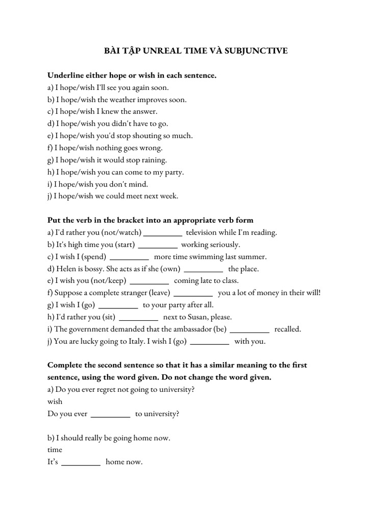 Exercises on Unreal Time & Subjunctives | PDF