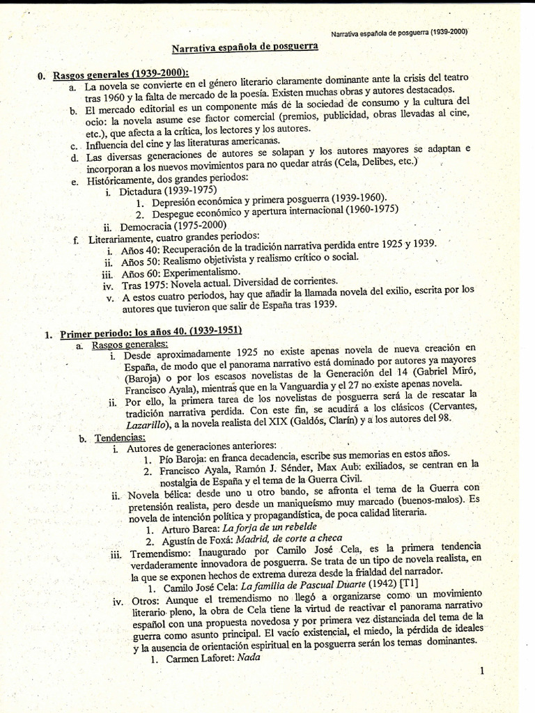 Narrativa Española de Posguerra (1939-2000) | PDF