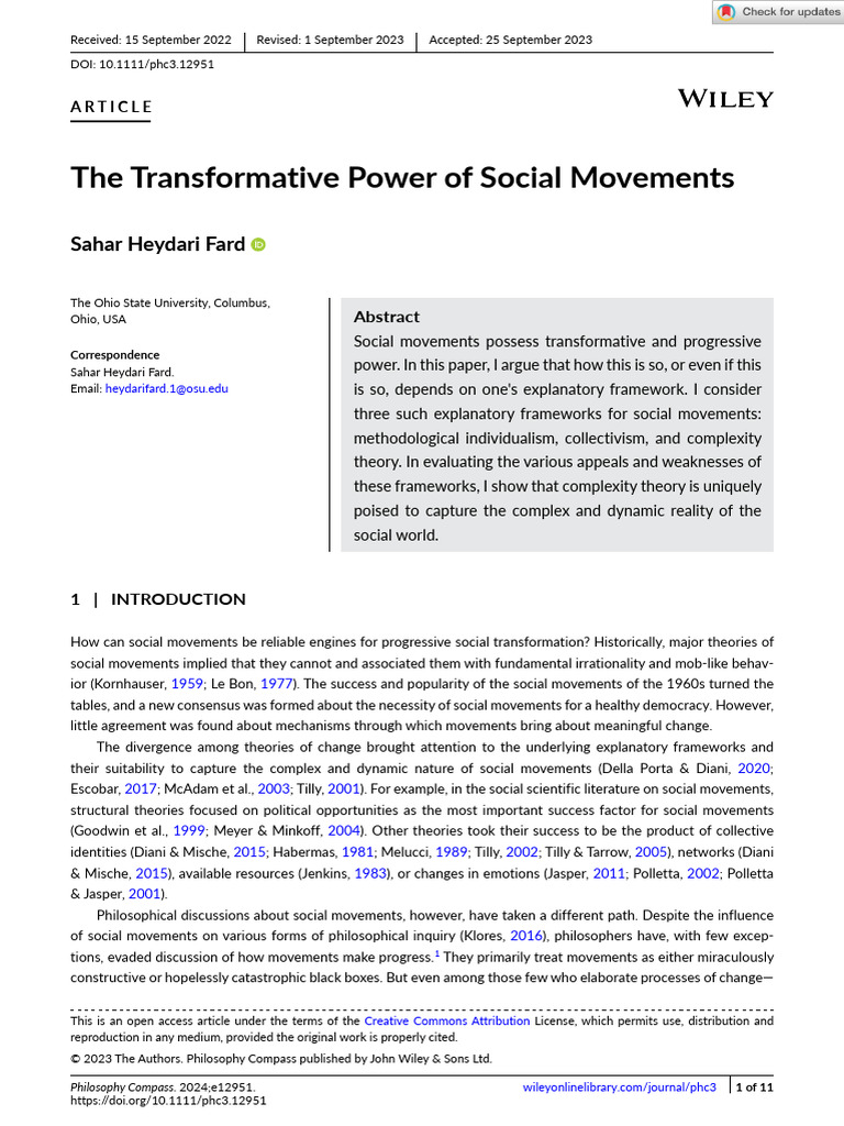Philosophy Compass - 2023 - Heydari Fard - The Transformative Power of Social Movements | PDF ...