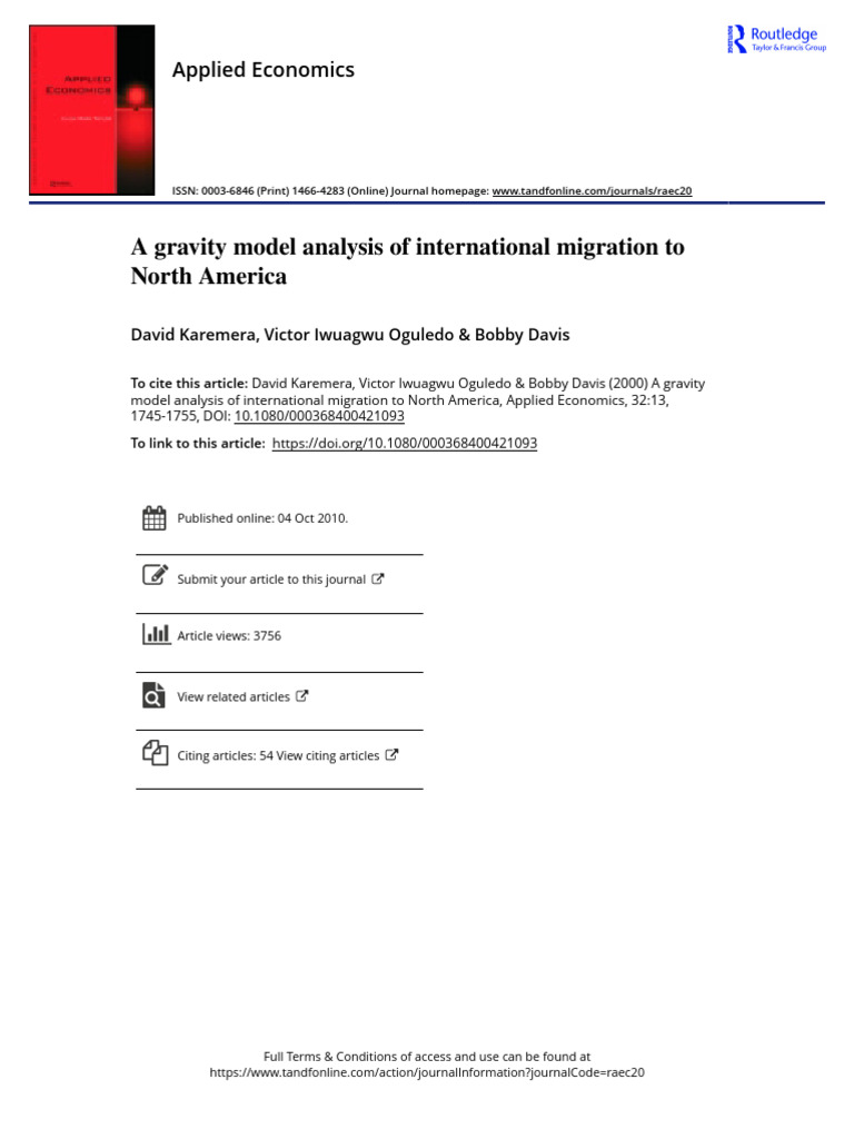 A Gravity Model Analysis of International Migration To North America ...