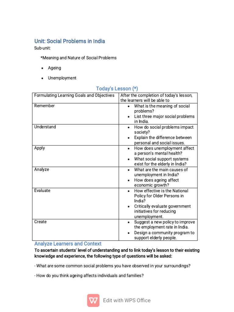 Social Problems in India: Ageing & Unemployment | PDF | Unemployment ...
