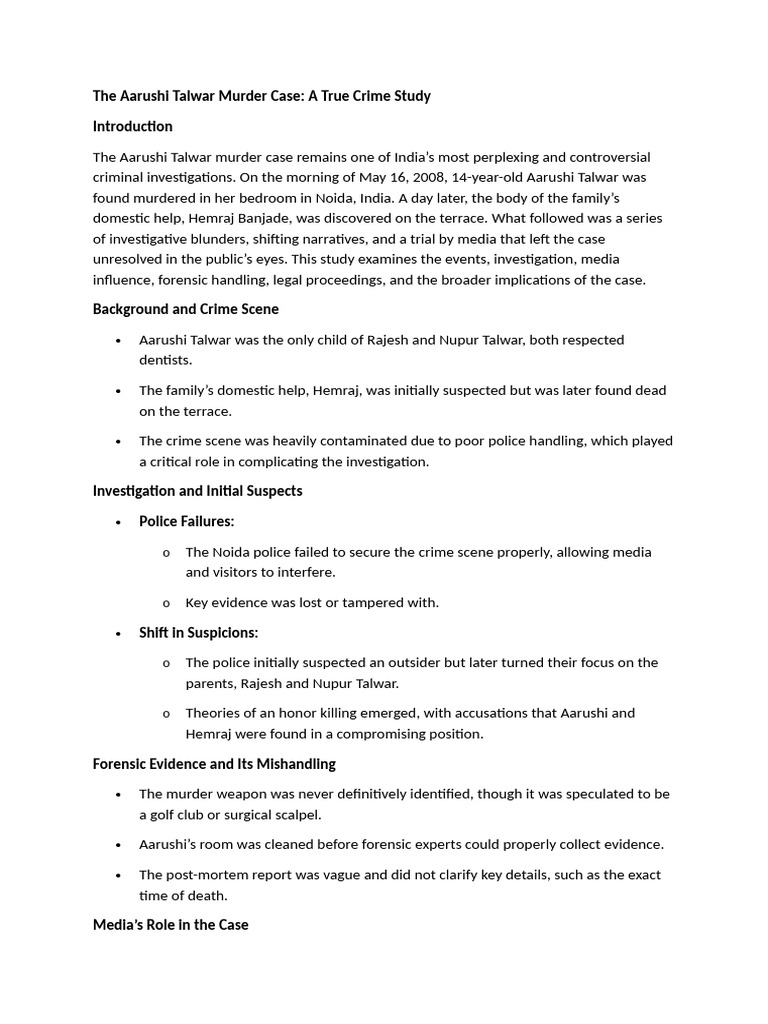 The Arushi Talwar Murder Case | PDF | Justice | Crime & Violence