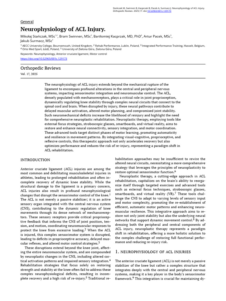 Neurophysiology of ACL Injury. | PDF | Motor Control | Knee