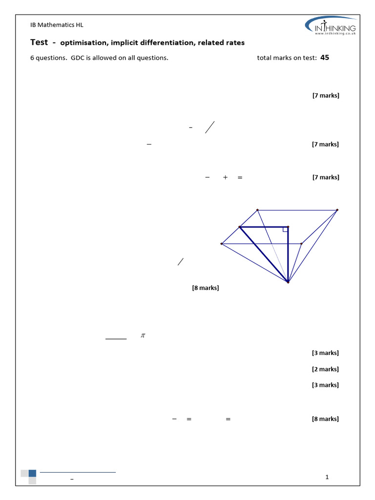 Topic 5 Optimisation Implicit Differentiation Related Rates (6Qs) | PDF