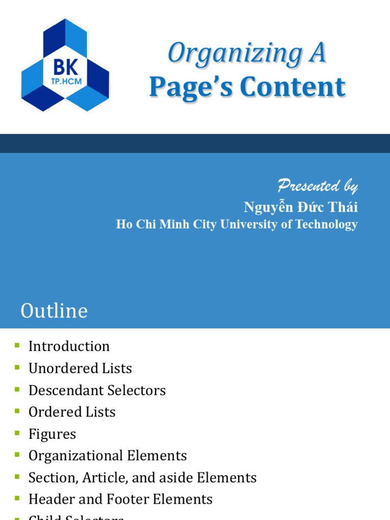 Organizing A Page Content | PDF | Html Element | Web Development