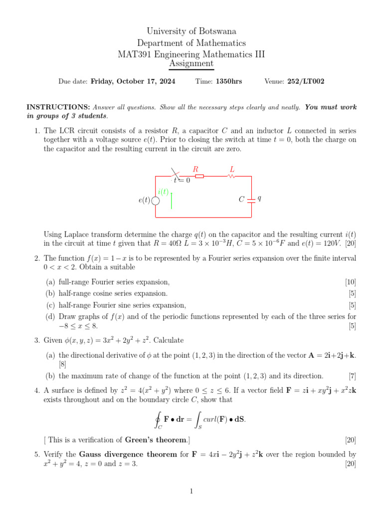 MAT391 Assignment (2024-2025 Sem 1) | PDF | Electrical Network | Series And Parallel Circuits