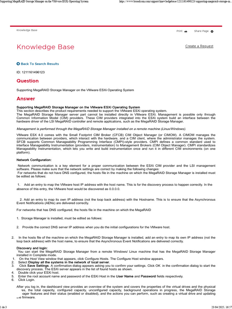 Supporting MegaRAID Storage Manager On The VMware ESXi Operating System ...