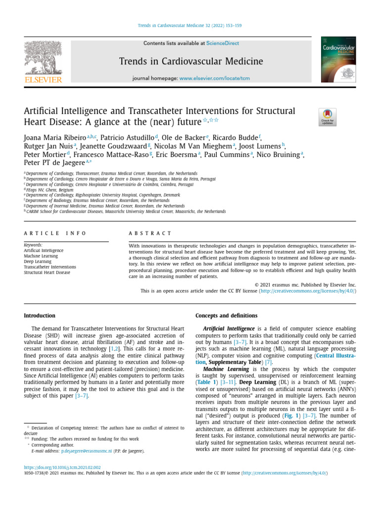 Artificial Intelligence and Transcatheter Interventions For Structural Heart Disease - A Glance ...