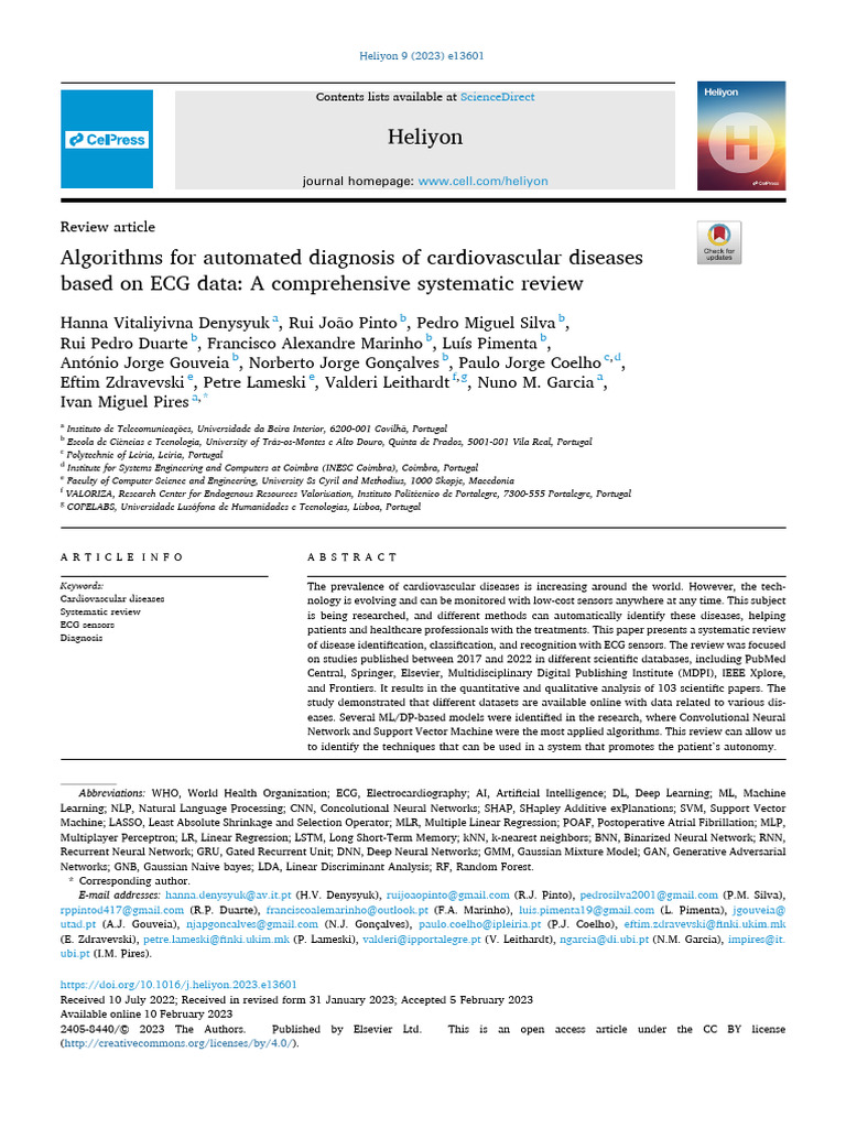 Algorithms For Automated Diagnosis of Cardiovascular Diseases Based On ECG Data - A ...