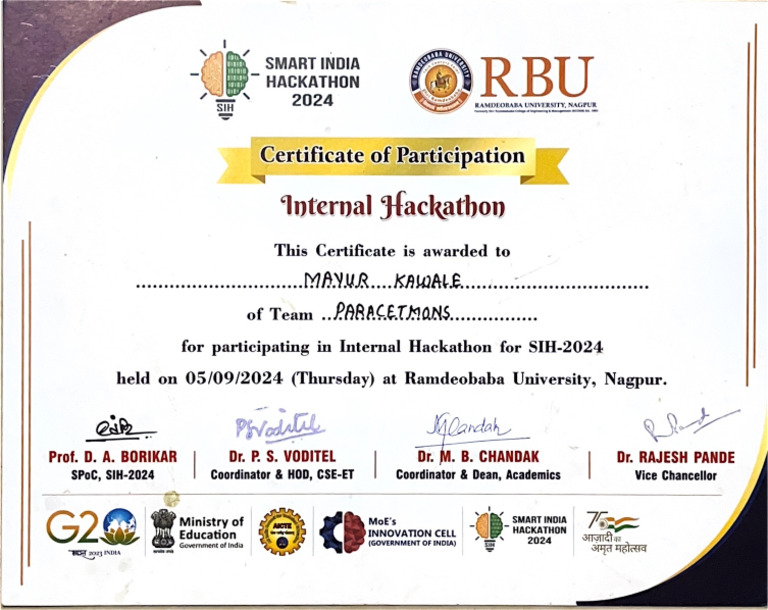 SIH'24 Certificate | PDF