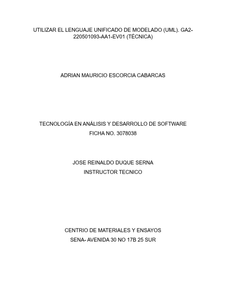 Utilizar El Lenguaje Unificado de Modelado (UML) - GA2-220501093-AA1-EV01 (Técnica) | PDF ...