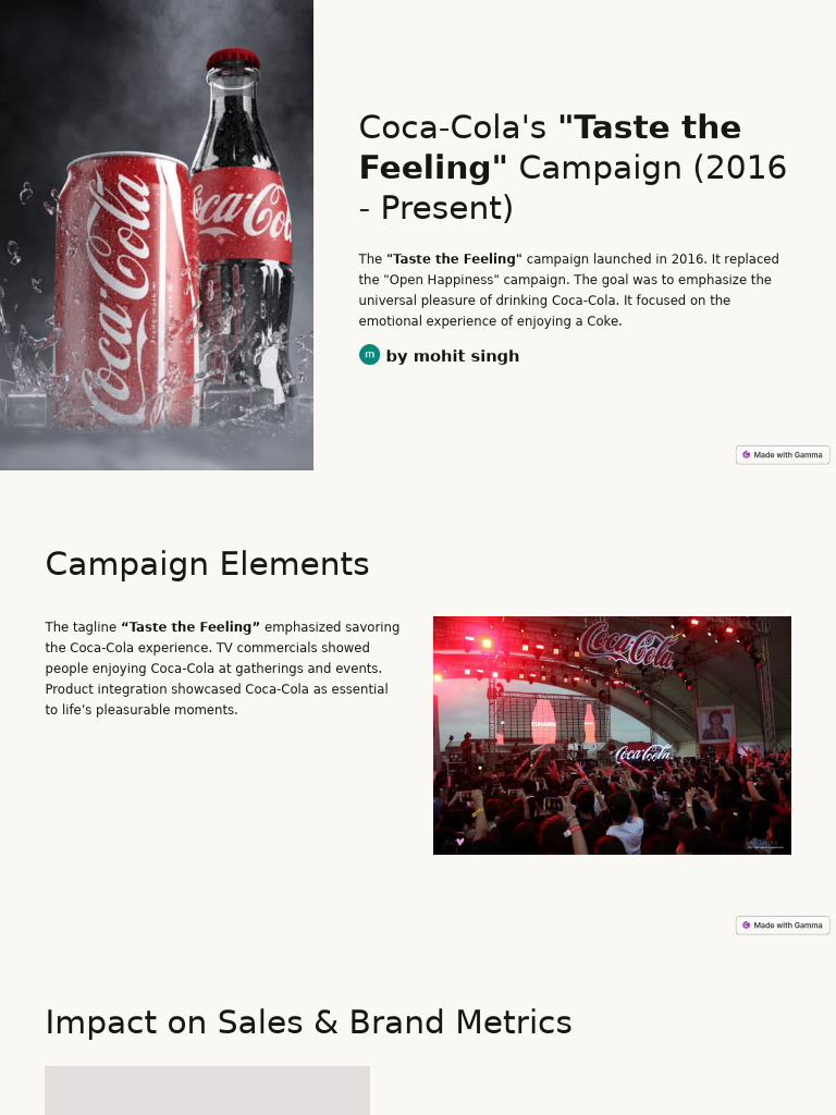 Coca Colas Taste The Feeling Campaign 2016 Present | PDF