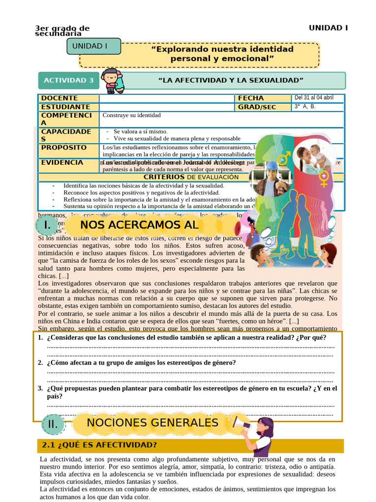 3° DPCC - Actv.03-Uni.1 2025 | PDF | La sexualidad humana | Orientación sexual