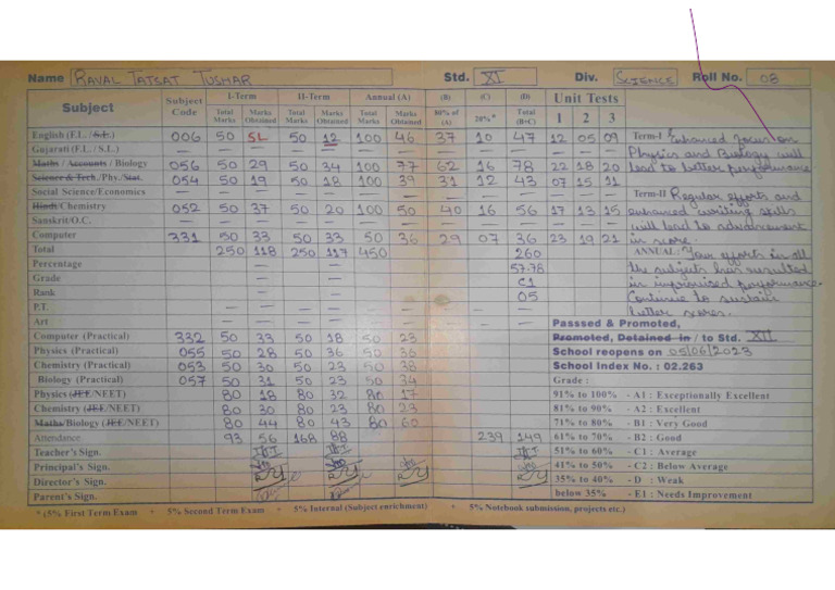 Class 11 Th Marksheet | PDF