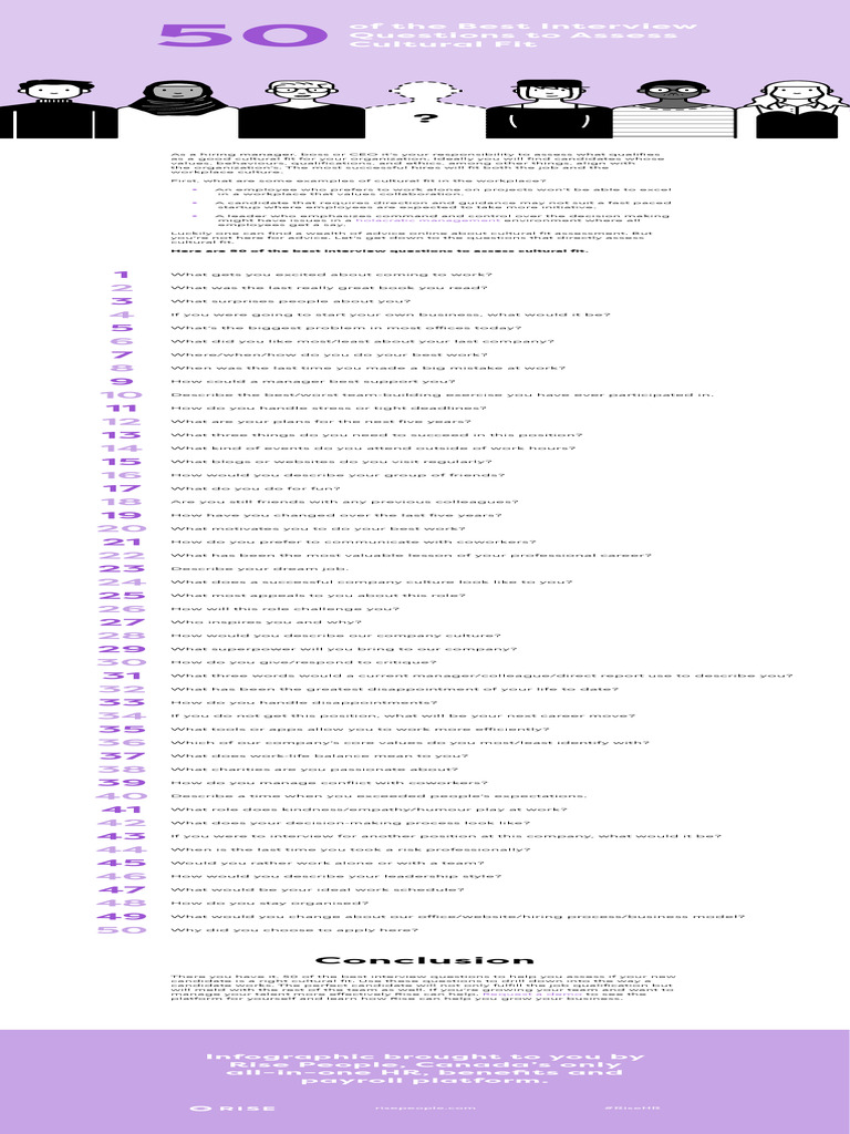 Infographic 50 of The Best Interview Questions To Assess Culture Fit ...