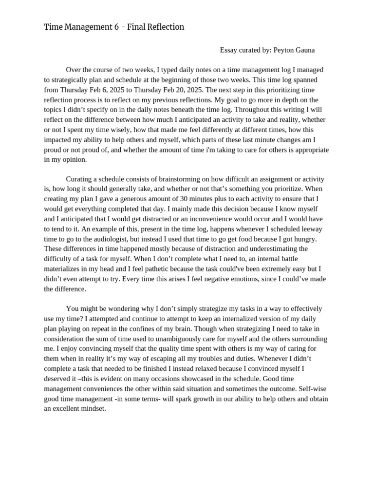 Time Management 6 - Final Reflection | PDF | Procrastination ...
