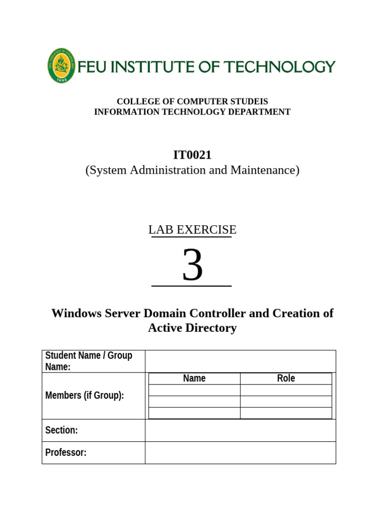 IT0021 - Laboratory Exercise 3-1 | PDF | Active Directory | Directory (Computing)