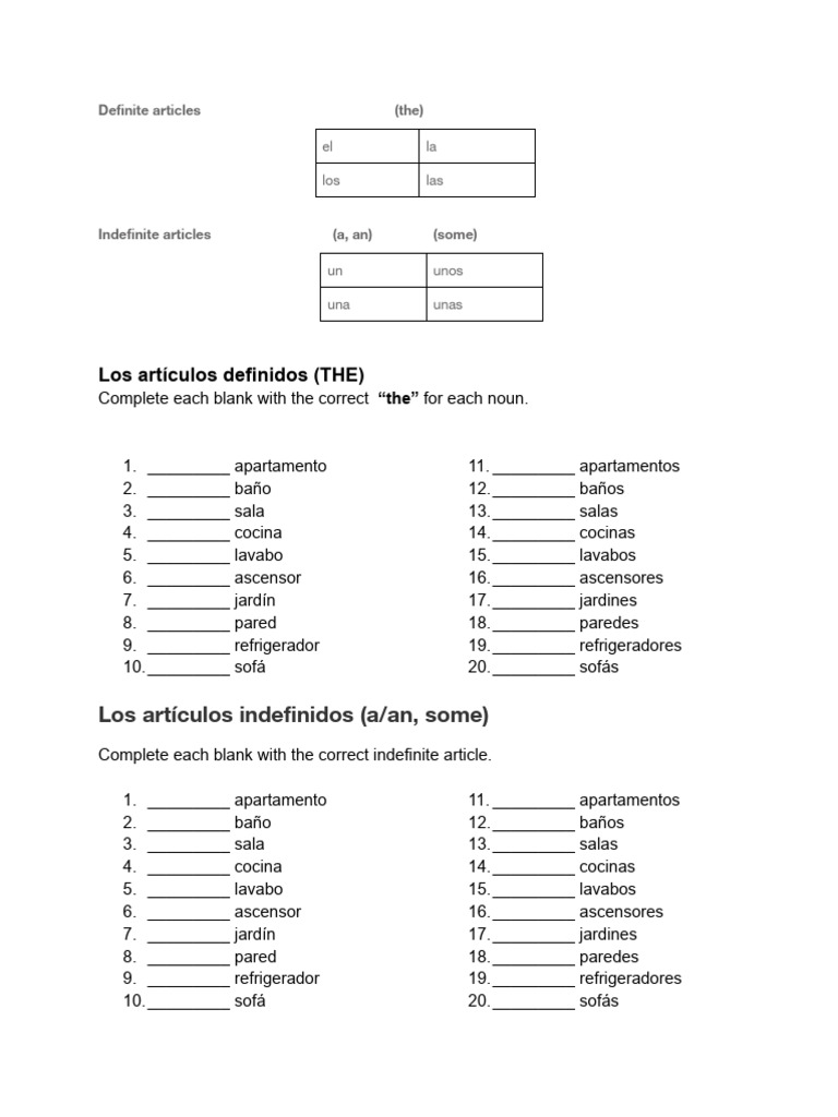 Artículos definidos e indefinidos en español | PDF
