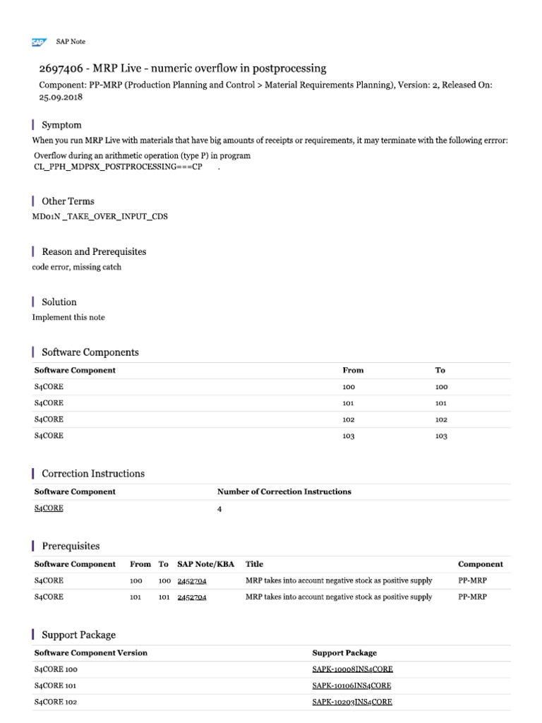 MRP Live-Numeric Overflow | PDF
