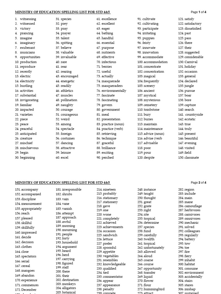 Spelling List - Ministry List For STD 4 and 5 - Math List of Terms | PDF | Euclidean Geometry ...