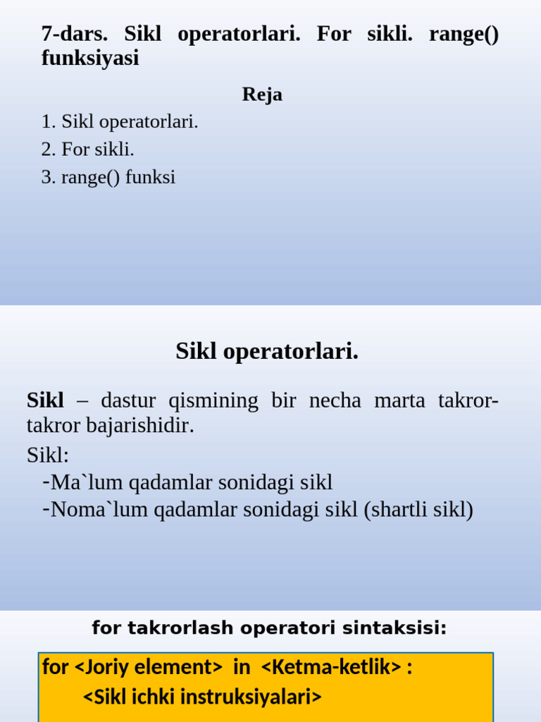 7-Amaliy. Sikl Operatorlari | PDF