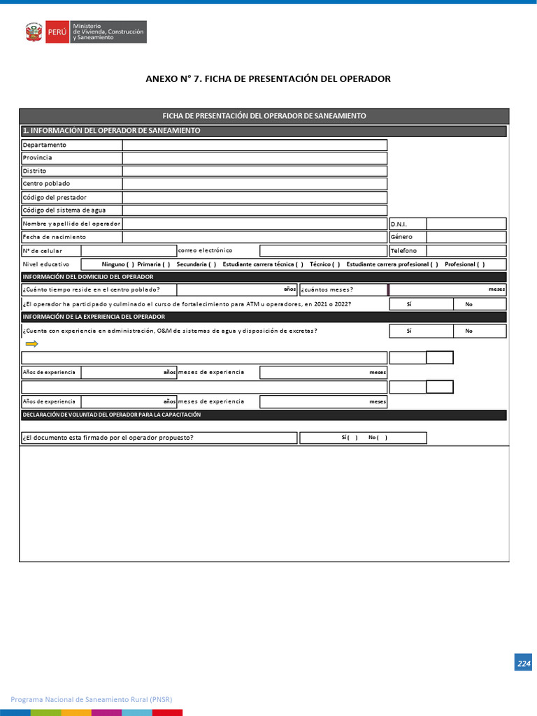 Anexo #7. Ficha de Presentación Del Operador | PDF