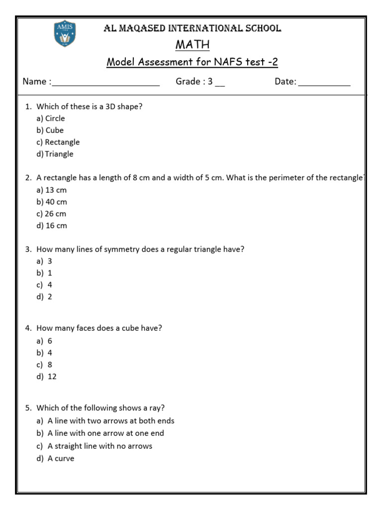 Third Grade Math Assessment | PDF