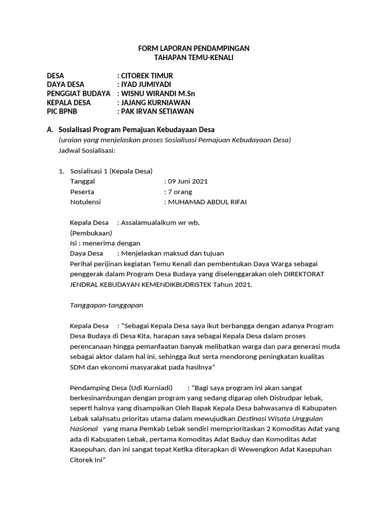 Form Laporan Pendampingan Temu Kenali | PDF