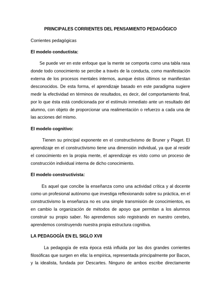 Corrientes del Pensamiento Pedagógico | PDF | Constructivismo ...