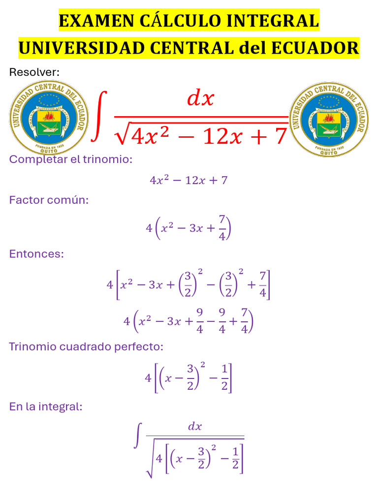 Integral de cálculo: método detallado | PDF | Integral | Raíz cuadrada