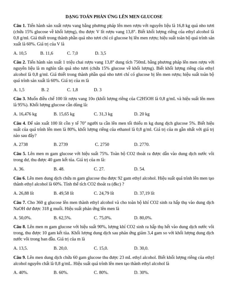 D NG Toán PH N NG Lên Men Glucose | PDF