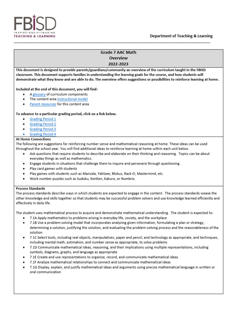Grade 7 AAC Math Curriculum Overview | PDF | Area | Line (Geometry)