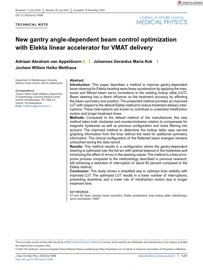 J Applied Clin Med Phys - 2025 - Appeldoorn - New Gantry Angle Dependent Beam Control ...