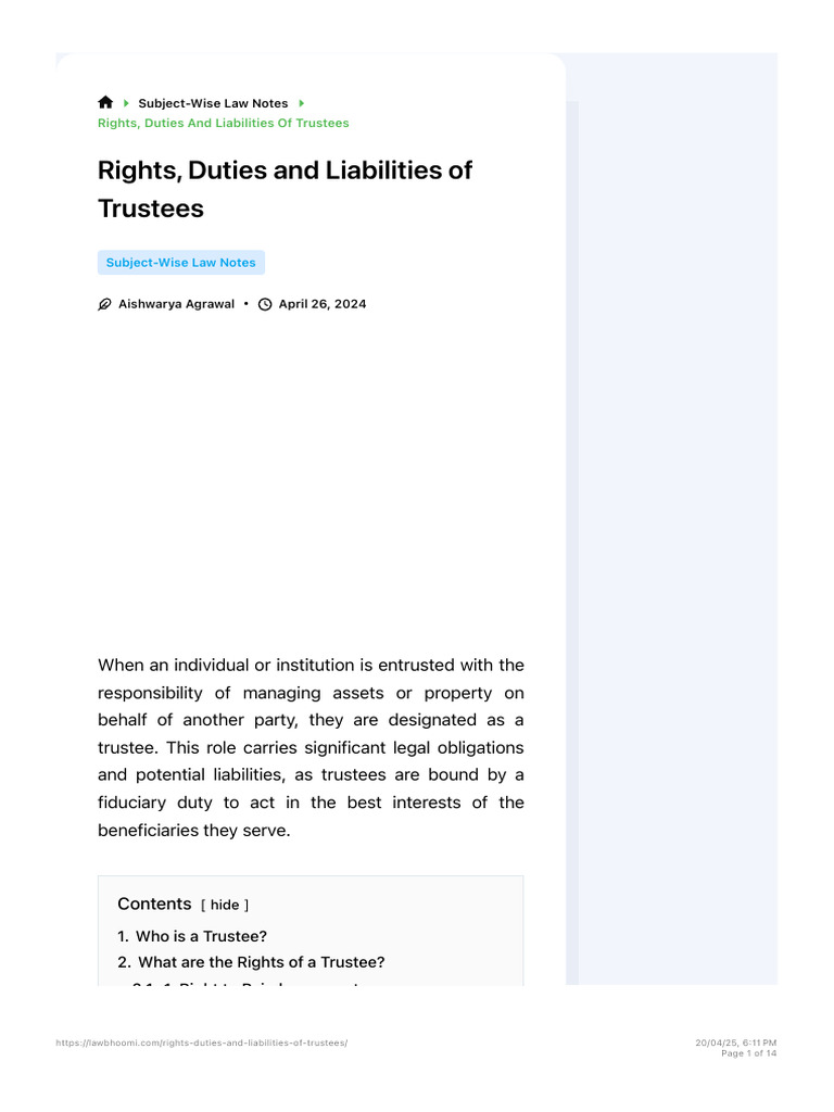 Rights, Duties and Liabilities of Trustees | PDF | Trustee | Indemnity