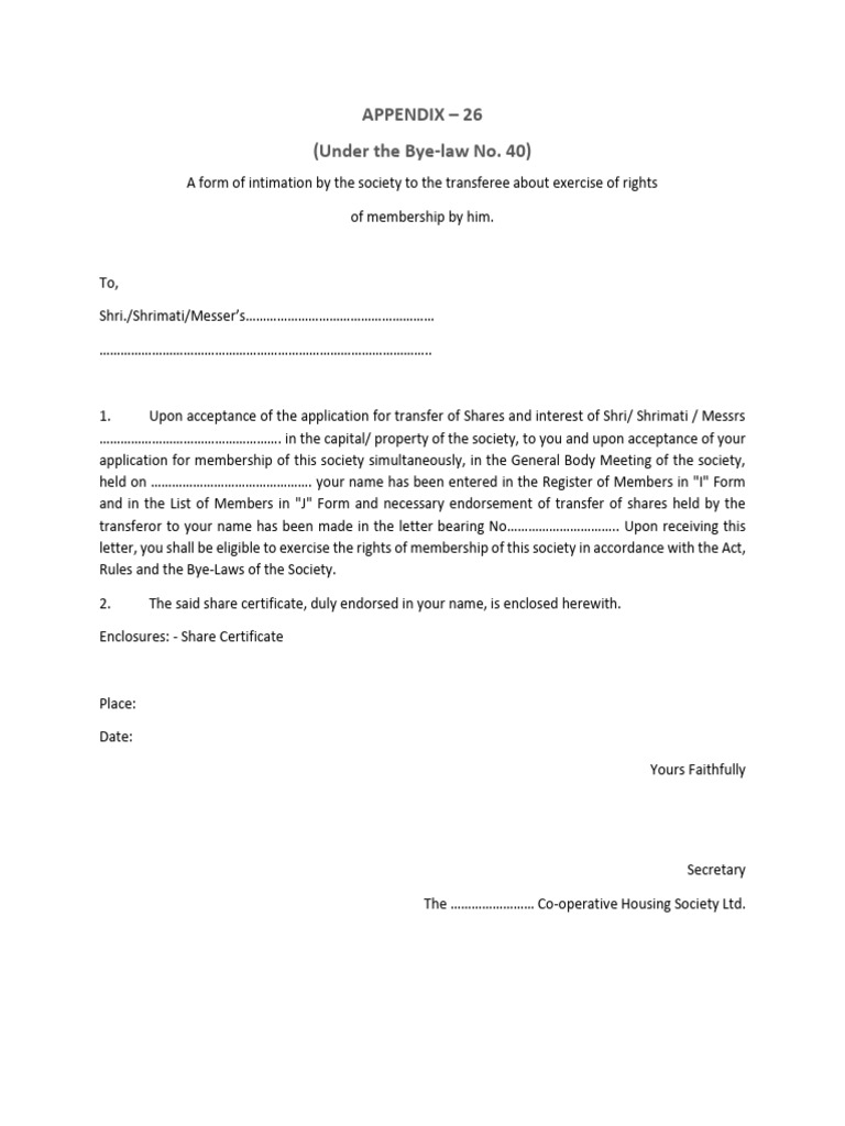 Appendix-26-Bye-Laws No.40 | PDF