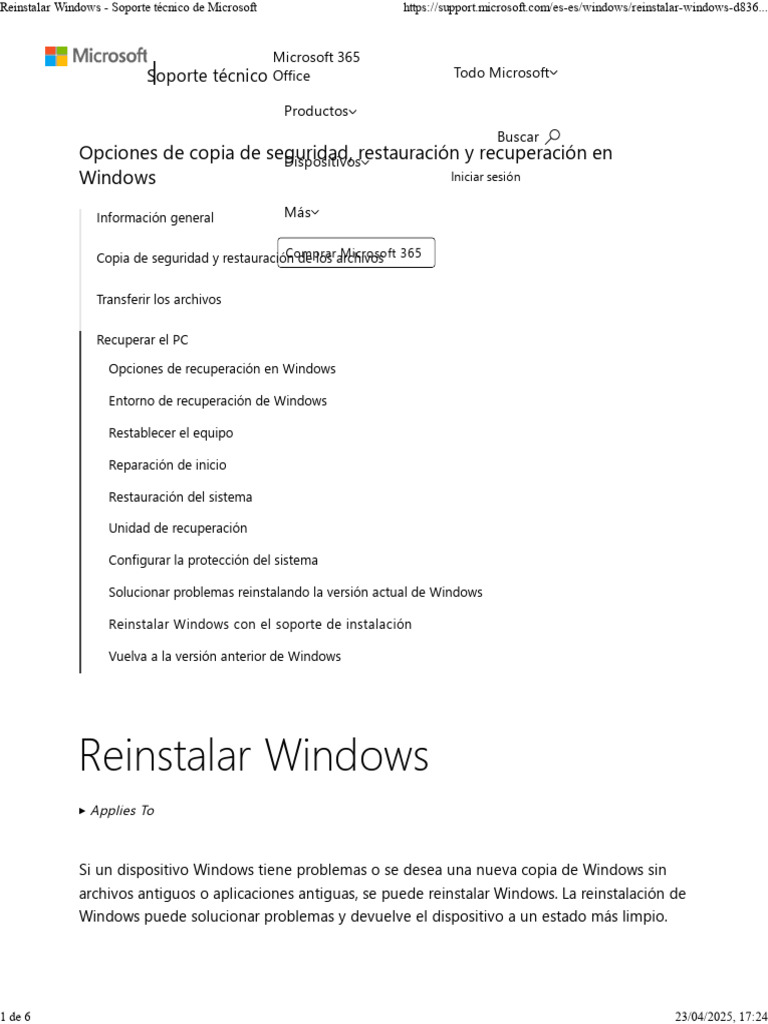 Reinstalar Windows - Soporte técnico de Microsoft | PDF | Microsoft | Microsoft Windows