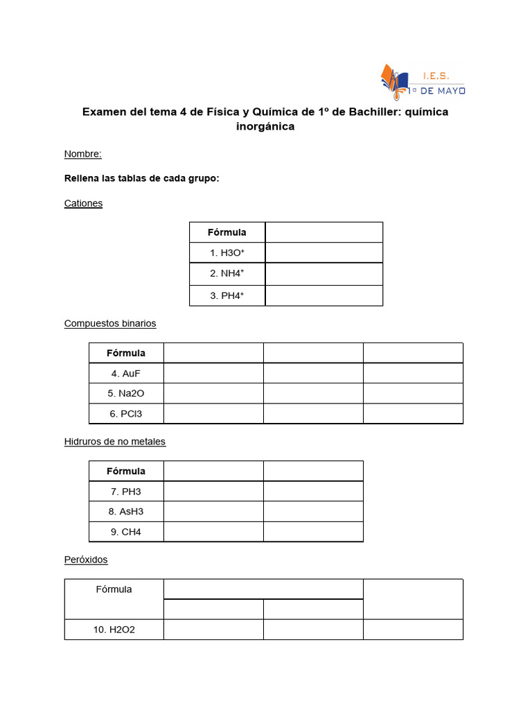 Examen Del Tema 4 de 1º de Bachiller (11-4-2025) | PDF