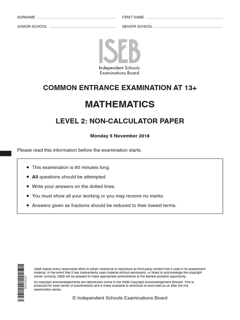 Level 2 - Maths Non-Calculator Paper | PDF | Shape | Milk