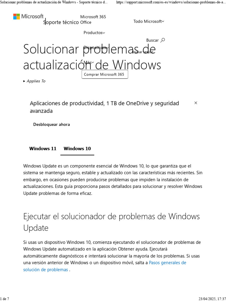 Solucionar Problemas de Actualización de Windows - Soporte Técnico de Microsoft | PDF ...