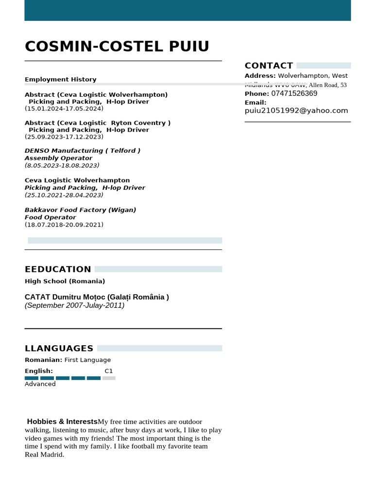 Cosmin-Costel Puiu CV Copie Copie | PDF