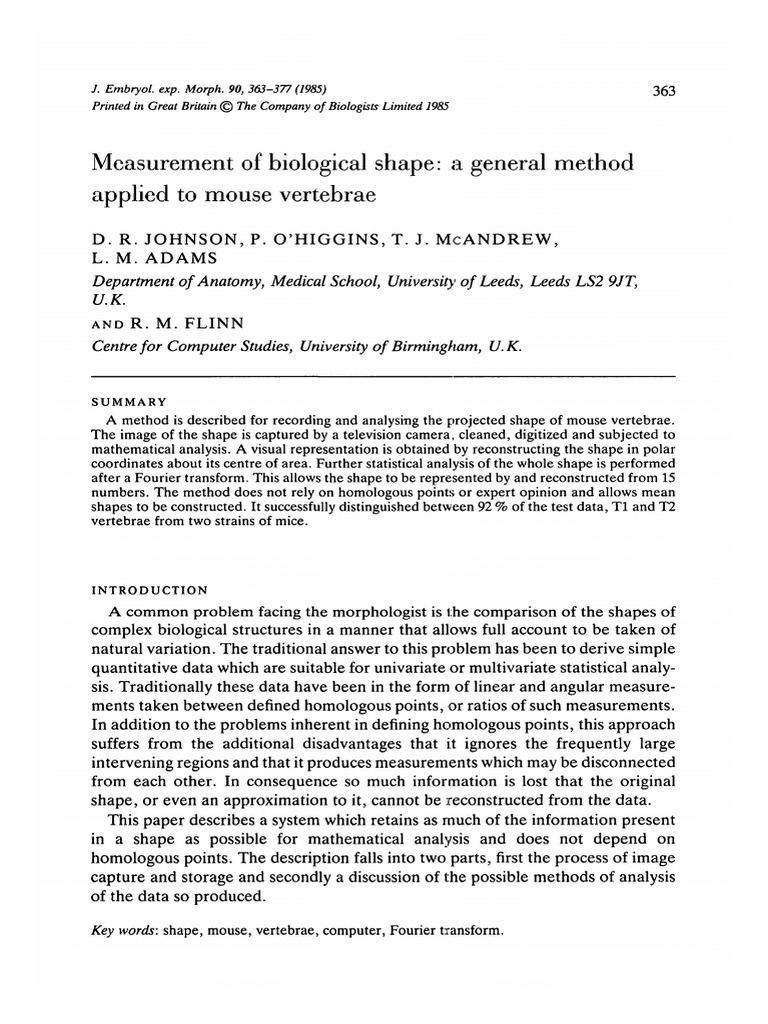 Johnson Et Al 1985 Measurement of Biological Shape JEEM 90 363-367 ...