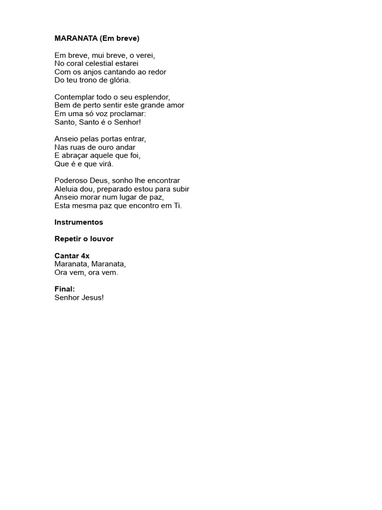 Maranata (Em Breve) - Letra | PDF