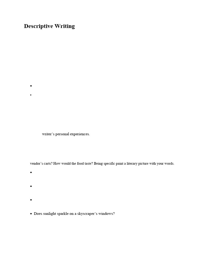 Descriptive Writing and Direct and Indirect Speech | PDF | Grammatical ...