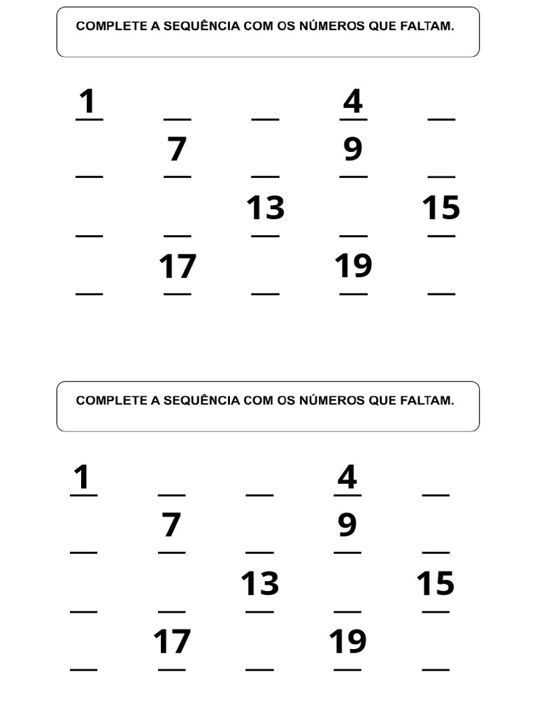 Complete A Sequência Com Os Números Que Faltam | PDF