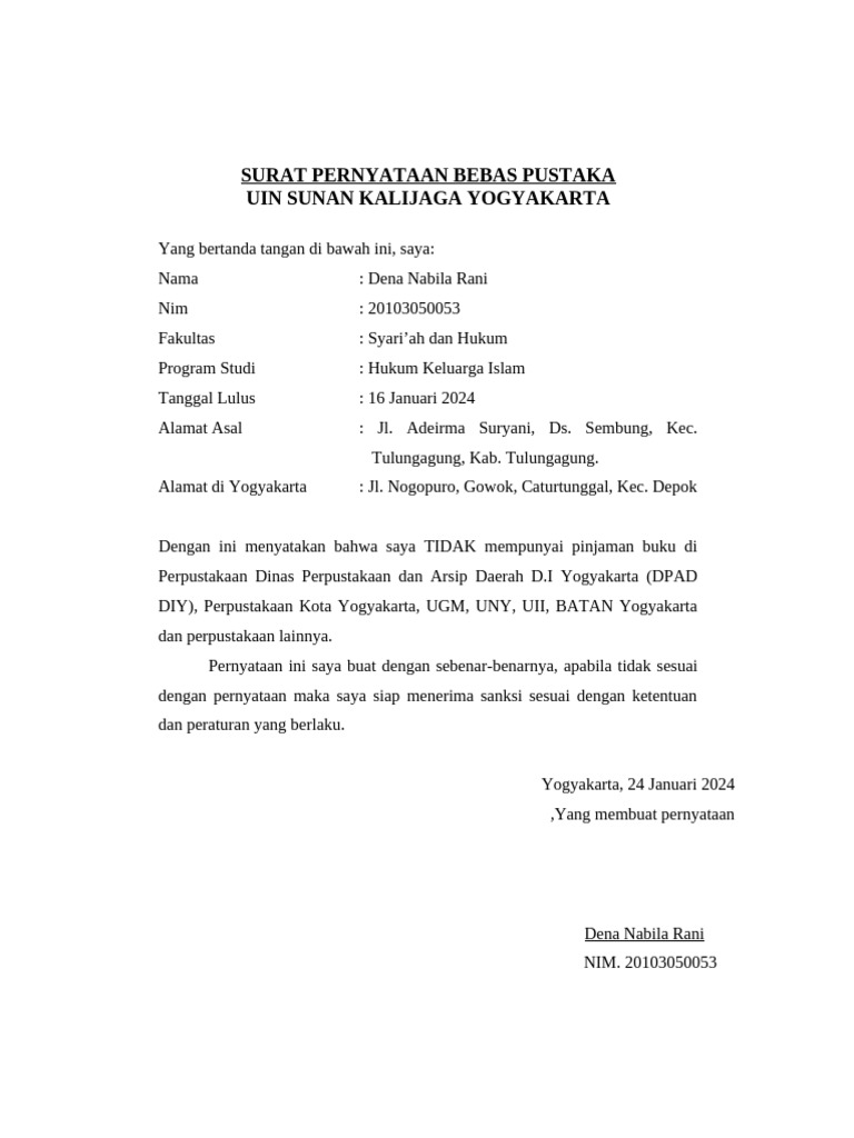 Surat Pernyataan Bebas Pustaka | PDF
