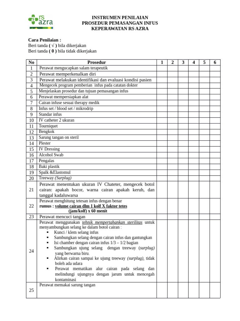 Form Penilaian Pemasangan Infus Terbaru Revisi | PDF